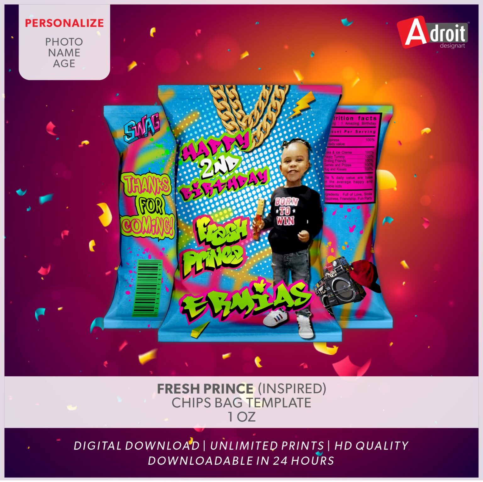 FRESH PRINCE (INSPIRED) CHIPS BAG TEMPLATE - Adroit Design Art